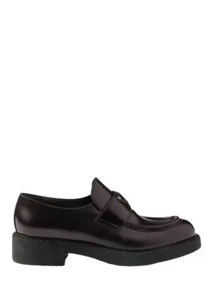 Prada Chocolate Brushed Leather Loafers - Brown