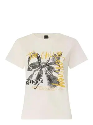 Pinko Graphic Print Cotton T-shirt - Neutrals