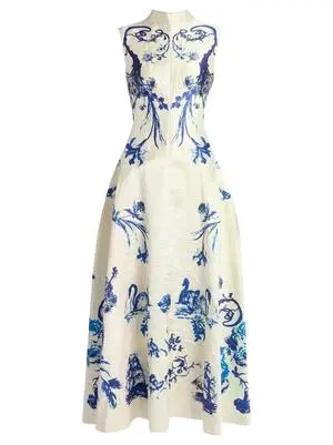 Erdem Tattoo Toile De Jouy Textured Satin A-line Dress - Neutrals