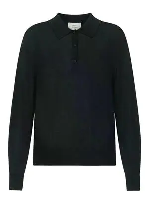 Loulou De Saison Fine-knit Long-sleeve Polo Shirt - Black