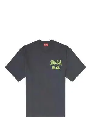 DIESEL® Cotton T-shirt With Flock Graphic - Grey