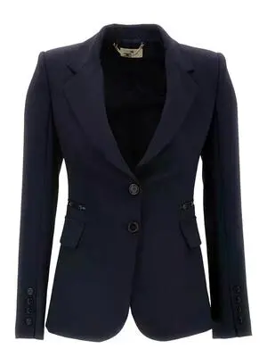 Elisabetta Franchi Single-breasted Jacket With Chain Detail - Blue