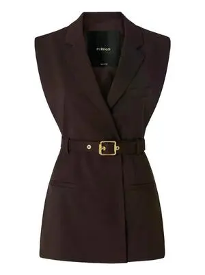 Pinko Belted Sleeveless Jacket - Brown