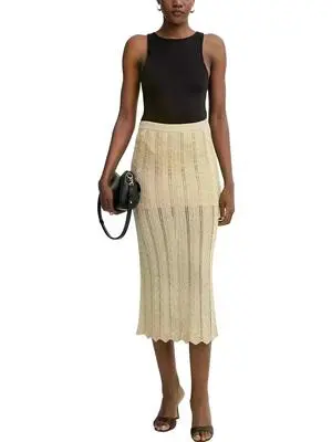 TWINSET Knit Midi Skirt With Scalloped Hem - Neutrals