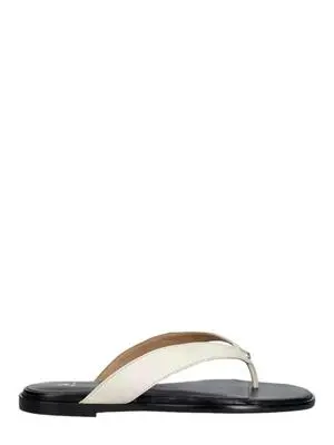 Patrizia Pepe Calf Leather Flip-flops With Logo Plaque - Neutrals