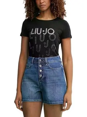 Liu Jo Rhinestone Logo T-shirt - Black