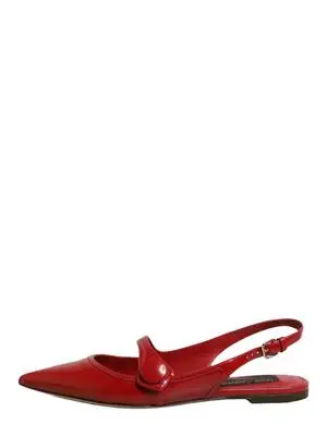 Dolce & Gabbana Patent Leather Pointed Toe Slingback Sandals - Red