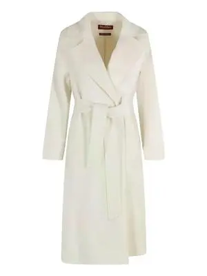 Max Mara Belted Waist Notch Lapel Coat - Neutrals