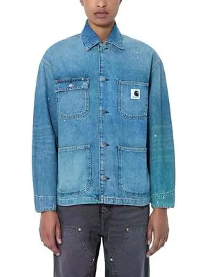 Carhartt Work In Progress Denim Chore Jacket With Paint Splatter Detail - Blue