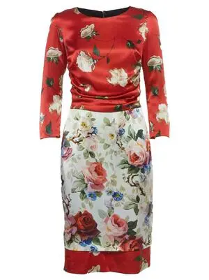 Dolce & Gabbana Floral Print Round Neck Midi Dress - Red