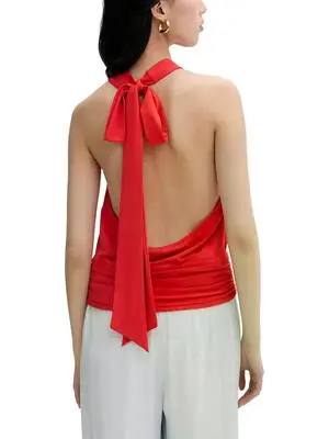 GESTUZ Halterneck Top With Ruched Detailing - Red