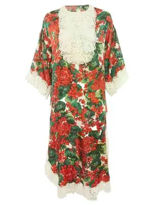 Dolce & Gabbana Lace Geranium-print Midi Dress - Red