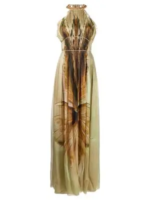 Alberta Ferretti Chiffon Butterfly Print Maxi Dress - Neutrals