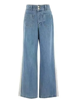 Veronica Beard Taylor Wide-leg Jeans With Lace Trim - Blue