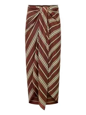 A.L.C. Rhodes Striped Wrap Midi Skirt - Brown