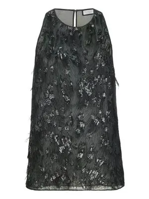 Brunello Cucinelli Crispy Silk Top With Lynx Embroidery - Black