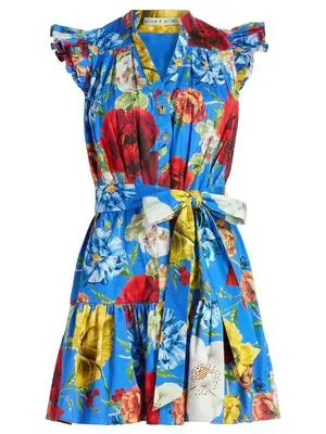 Alice + Olivia Cora Flutter-sleeve Tiered Mini Dress - Blue
