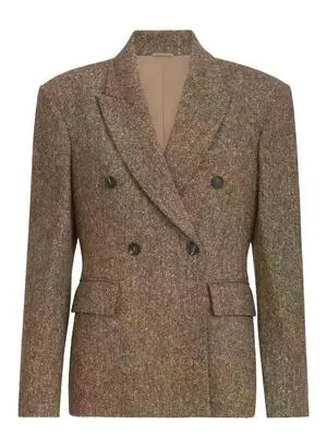 Brunello Cucinelli Virgin Wool Donegal Blazer With Monili Embellishment - Brown