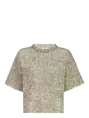 Brunello Cucinelli Mohair And Wool Dazzling Craquelé-embroidery T-shirt - Neutrals