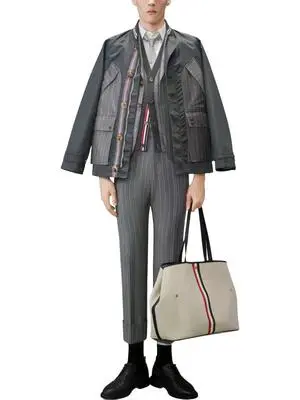 Thom Browne Wool Cable-knit V-neck Cardigan - Grey