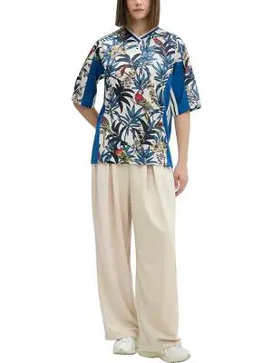 Adidas X Farm Rio Floral Print V-neck T-shirt - Blue