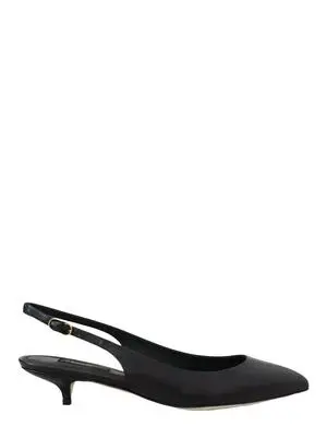DOLCE & GABBANA Dolce & Gabbana Black Leather Pointed Toe Kitten Heel Slingbacks