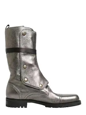 Dolce & Gabbana Metallic Leather Buckle-fastening Combat Boots - Grey
