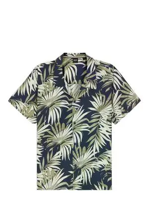 BOSS Palm-leaf-print Shirt - Blue