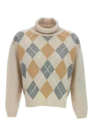 Lorena Antoniazzi Argyle Knit Roll Neck Sweater - Neutrals