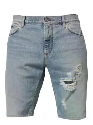Dolce & Gabbana Distressed Crest-patch Denim Shorts - Blue