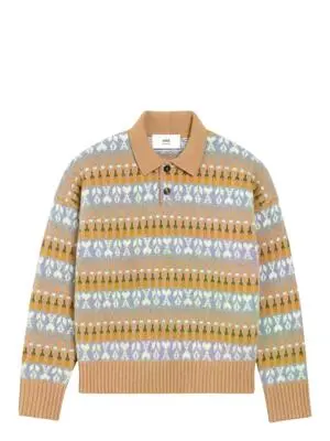 AMI Paris Jacquard-knit Polo Sweater - Neutrals