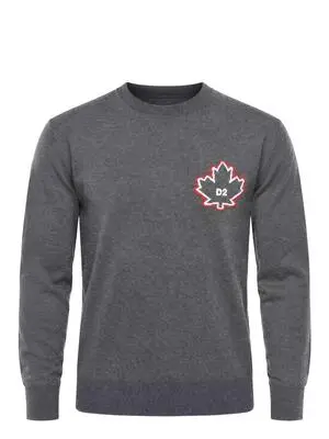 Dsquared2 Logo Patch Wool Crew Neck Sweater - Grey