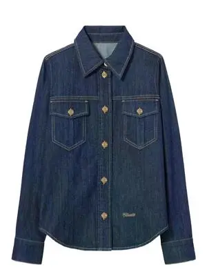 Claudie Pierlot Soft Denim Shirt With Gold Button Details - Blue
