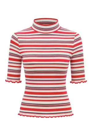 Tommy Hilfiger Striped High Neck T-shirt - Red
