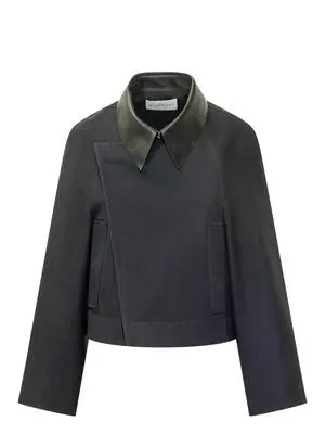 Givenchy A-line Cocoon Jacket With Leather Collar - Grey