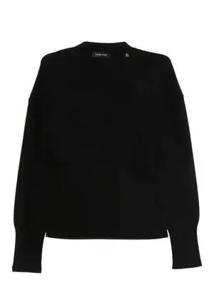 ANINE BING Ribbed Mock Neck Sweater With Gold-tone Logo Plaque - Black