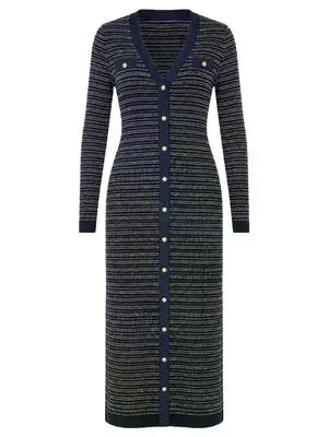 Tommy Hilfiger Striped V-neck Midi Dress - Blue