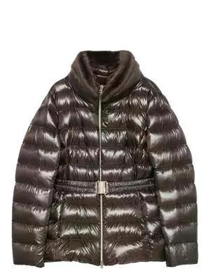 Herno Belted Faux Fur Collar Padded Jacket - Brown