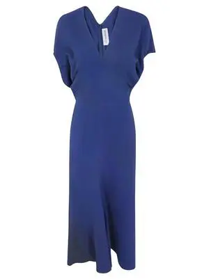 Victoria Beckham V-neck Short-sleeve Midi Dress - Blue