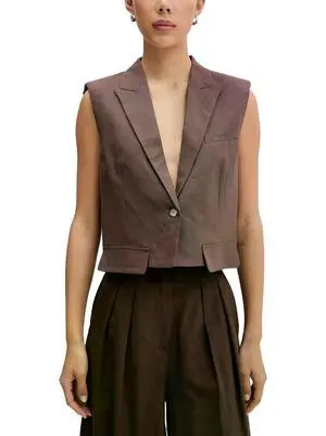 VICOLO Padded Shoulder Notched Lapel Vest - Brown