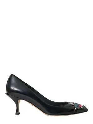 DOLCE & GABBANA Dolce & Gabbana Patch Embellished Leather Heeled Pumps