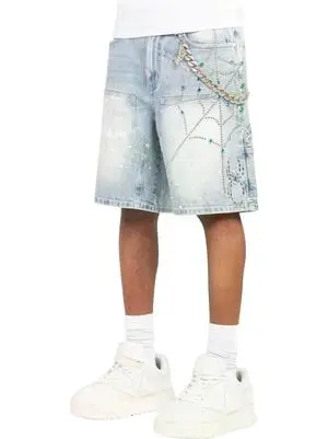 GUAPI Spiderweb Embellished Denim Shorts - Blue