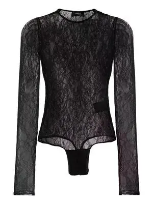 Wardrobe.NYC Sheer Lace Bodysuit - Black