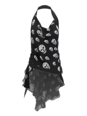 Alexander McQueen Skull Print Halterneck Blouse - Black