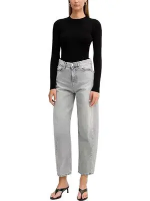VICOLO Tie-back Ribbed Long-sleeve Top - Black