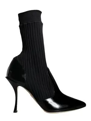 Dolce & Gabbana Patent-leather Ribbed-knit Ankle Boots - Black