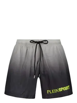 PLEIN SPORT Gradient Effect Logo Print Swim Shorts - Grey