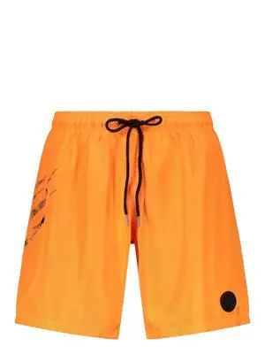 PLEIN SPORT Graphic Print Logo Patch Swim Shorts - Orange