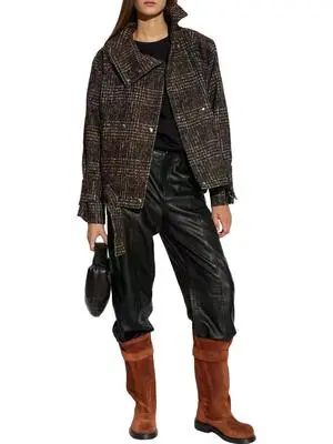 IRO PARIS Checked Belted Jacket - Brown