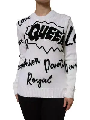 Dolce & Gabbana Intarsia Knit Crew Neck Long Sleeve Sweater - White
